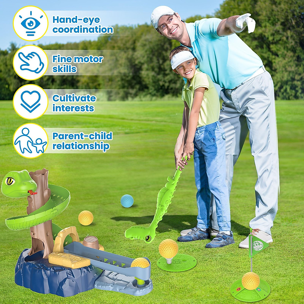 JONEG Kids Golf Set Toys for 3 4 5 Years Old, Toddler Golf Sets, Kid Golf Clubs, Outdoor Toys for Toddlers Age 3-5, Baby Golf Set, Gifts for 3 4 5 6 7 8 Year Old Boys Girls