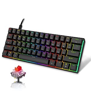 VIMUKUN 60% Mechanical Gaming Keyboard Wired 60 Percent Keyboard with LED RGB Rainbow Backlight Red Switch for Windows PC Gaming (61 Keys, Black)