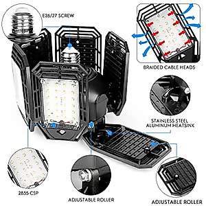 2 Pack LED Garage Lights 160W Deformable 6000LM Close to Ceiling Light Fixtures E26 E27 Screw-in Six Leaf Glow Lighting, Ultra Bright LED Shop Light with 6 Adjustable Panels for Work Shop Warehouse