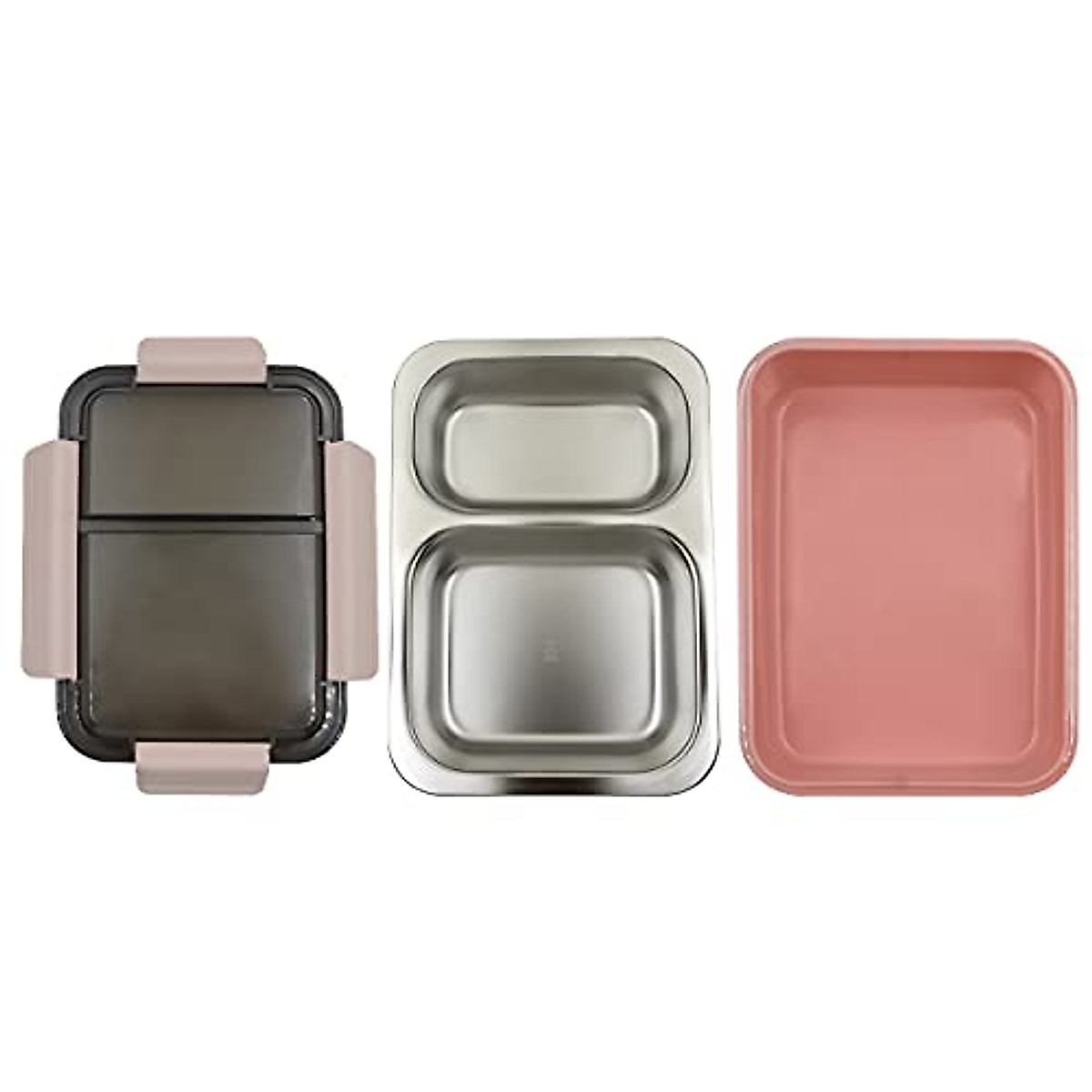 Inroserm Stainless Steel Bento Box For Adults and Kids 2 Compartments Lunch Box Leakproof Pink