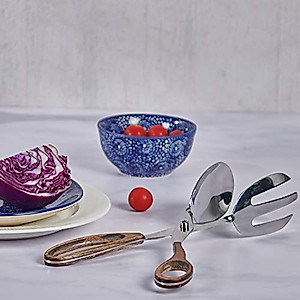 Folkulture Salad Tongs or Tongs for Cooking, Heavy Duty Stainless Steel Kitchen Tongs for Cooking, Grill or Serving Food Bread Dessert, Heat Resistant, 11.5 Inches Metal Tongs, Chrismas Gifts, Wooden