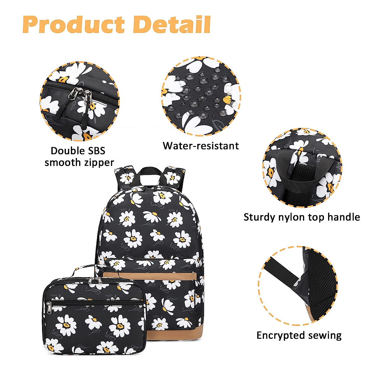 Robhomily Backpack for Teen Girls Kids Middle-School Elementary School Backpack with Lunch Box ,17” Fashion- Print Lightweight Laptop Book bags Set