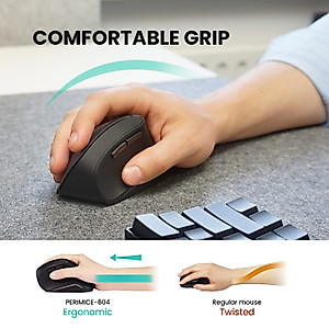 Perixx PERIMICE-804 Bluetooth Vertical Mouse, Bluetooth Connection for Windows and Android System, Works Without USB Receiver, Black