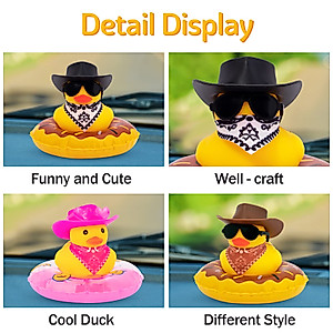 wonuu Car Rubber Duck Decoration, Cute Car Accessories West Cowboy Duck Car Dashboard Decoration with Mini Swim Ring Cowboy Hat Scarf and Sunglasses