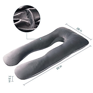 OYOWUOT 55" U Shape Pregnancy Pillow with Breathable Soft Velvet Cover, Full Body Maternity Pillow for Pregnant Women Sleeping for Back Belly Hips Legs Support (Gray)