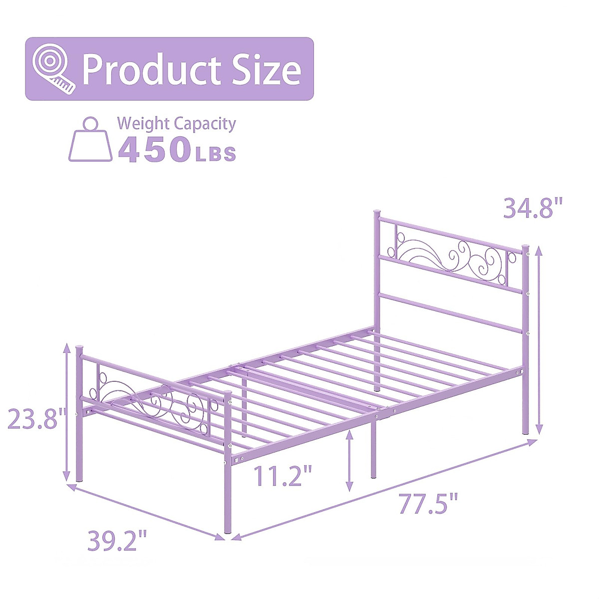 Weehom Twin Bed Frame with Headboard, Princess Bed Metal Platform No Box Spring Needed,Heavy Duty Metal Slats Support Easy Assembly for Kids Girls Adults Purple