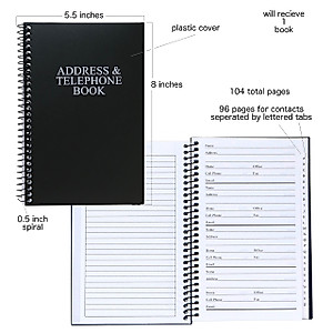 Iconikal Spiral-Bound Address and Telephone Book with Plastic Cover, Black