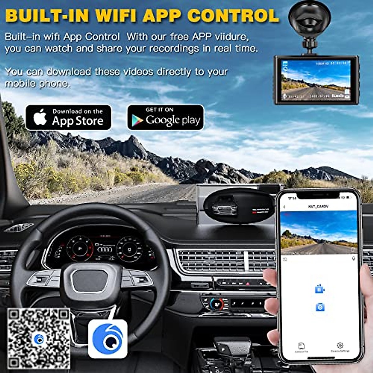 4K Dash Cam Front with SD Card, Kussla WiFi Dash Camera for Cras, 2160P Dashcam for Cars with App Control, Super Night Vision Car Camera, WDR, G-Sensor, Loop Recording, Parking Monitor