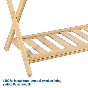 ALAPUR 2 Pack Bamboo Luggage Rack for Guest Room, Folding Luggage Holder with Storage Shelf , Suitcase Stand for Bedroom,Guest Room,Hotel