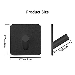 PMMASTO Adhesive Hooks Shower Heavy Duty Waterproof Aluminum Sticky Hooks for Hanging Hat Towel Coat Robe - Bathroom, Bedroom, RV & Kitchen - 6 PC（Black）