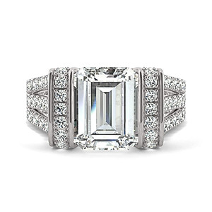 Charles & Colvard Created Moissanite 10x8mm Emerald Cut Fashion Ring for Women | 4.5 cttw DEW | Lab Grown | Solid 14K White Gold with Rhodium | Size 7
