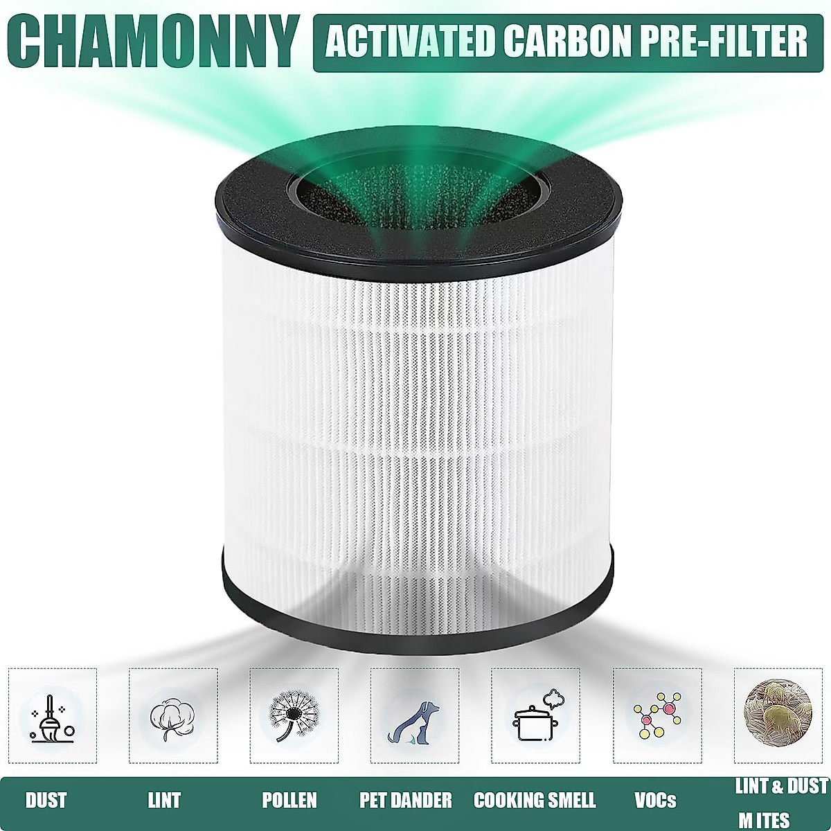 CHAMONNY B-D02U Filter Replacement, Compatible with VEWIOR B-D02U Air Purifier and MOO-KA B-D02L and KOIOS B-D02L Air Purifier, 3-in-1 H13 True HEPA Filter and Activated Carbon Filter, 4Pack