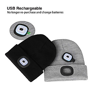 PRAVETTE Unisex Beanie with Light Gifts for Men Dad Father Husband USB Rechargeable Hands Free LED Headlamp Cap Mens Gifts