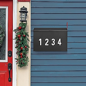 Nunsino Wall-Mounted Mailbox with Flag Kit and 3 Sets of Number Stickers, Metal Post Box, Rust-Resistant for Outside Use,15.24” L x 4.72”W x 10.43”H, Black