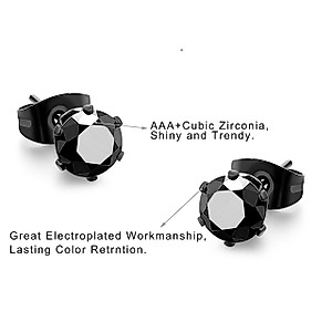 Long Way Stainless Steel Stud Earrings set Cubic Zirconia Inlaid,3mm-8mm 6Paris