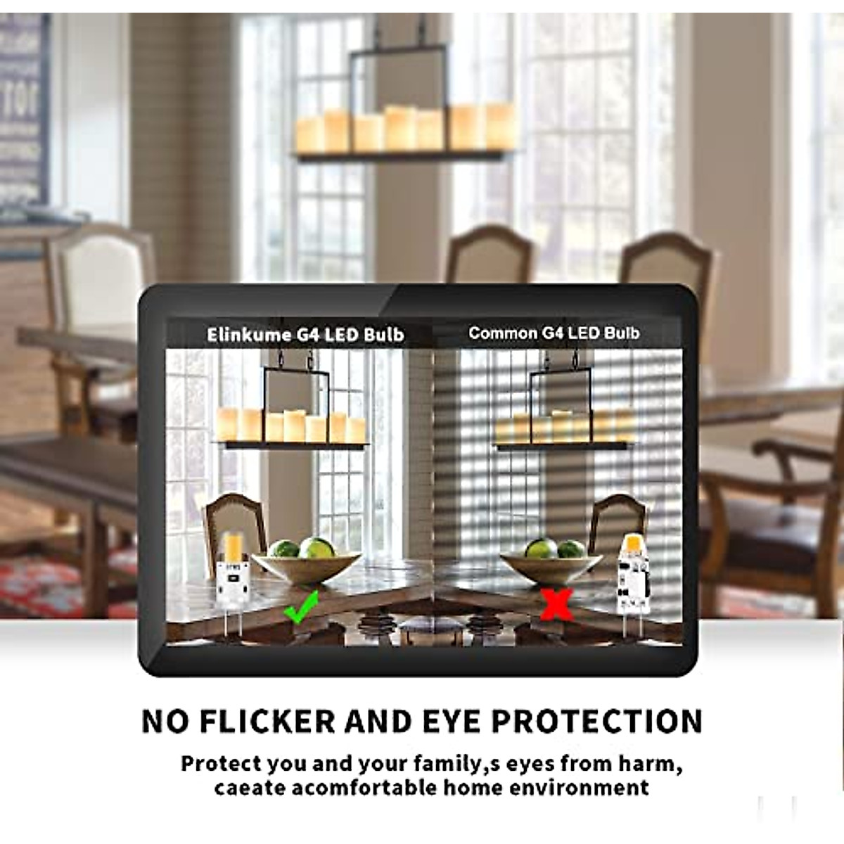 ELINKUME LED G4 Dimmable Bulbs,2W 95LM Warm White Energy Saving Bulb, Equivalent to 20W Halogen Lamp,No Flicker,DC 12V,G4 LED Pin Cap, 360°Beam Angle,10 Packs