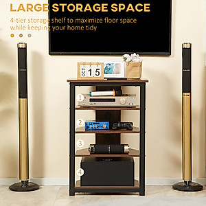 HOMCOM Media Stand with 4-Tier Audio Rack AV Media Corner Shelf with Cable Management for DVD Players Game Console TV Box Cable Box Xbox WiFi Router, Brown