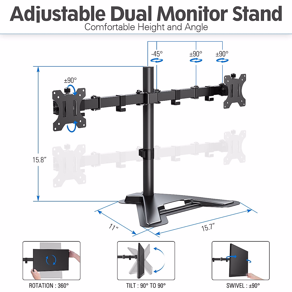 MOUNTUP Triple Monitor Stand Mount& Freestanding Dual Monitor Desk Mount- 3 Monitor Desk Mount for Computer Screens Up to 27 inch, Triple Monitor Arm with Gas Spring, Each Arm Holds Up to 17.6 lbs