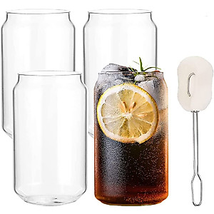 ALINK 4 Pack Large Beer Glasses + Mason Jar Glass Cups with Bamboo Lids and Straws