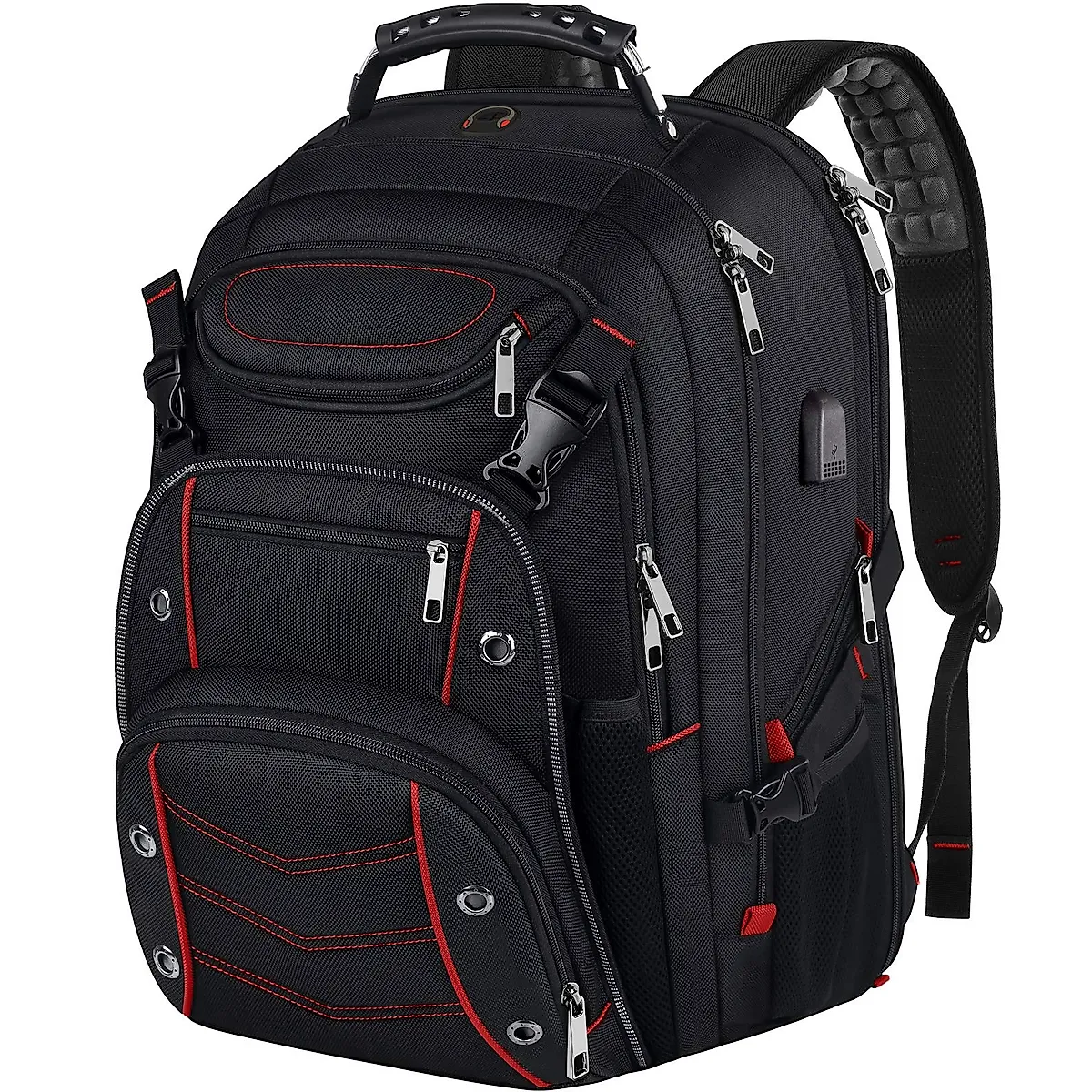 VECKUSON Large 18.4 Inch Laptop Backpack with USB Charger Port, TSA Friendly Flight Approved and RFID Anti-Theft Pocket, Red