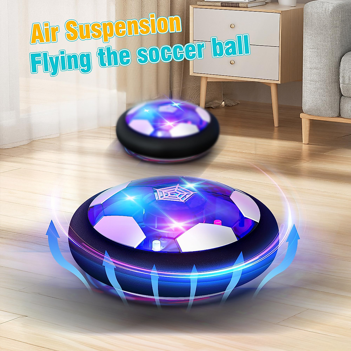 Hover Soccer Ball Boy Toys, Soccer Gifts for 3 4 5 6 7 8+ Year Old Boys Girls, Rechargeable Air Floating Soccer with LED Light and Upgraded Foam Bumper, Indoor Birthday Gifts for Kids Age 3-12