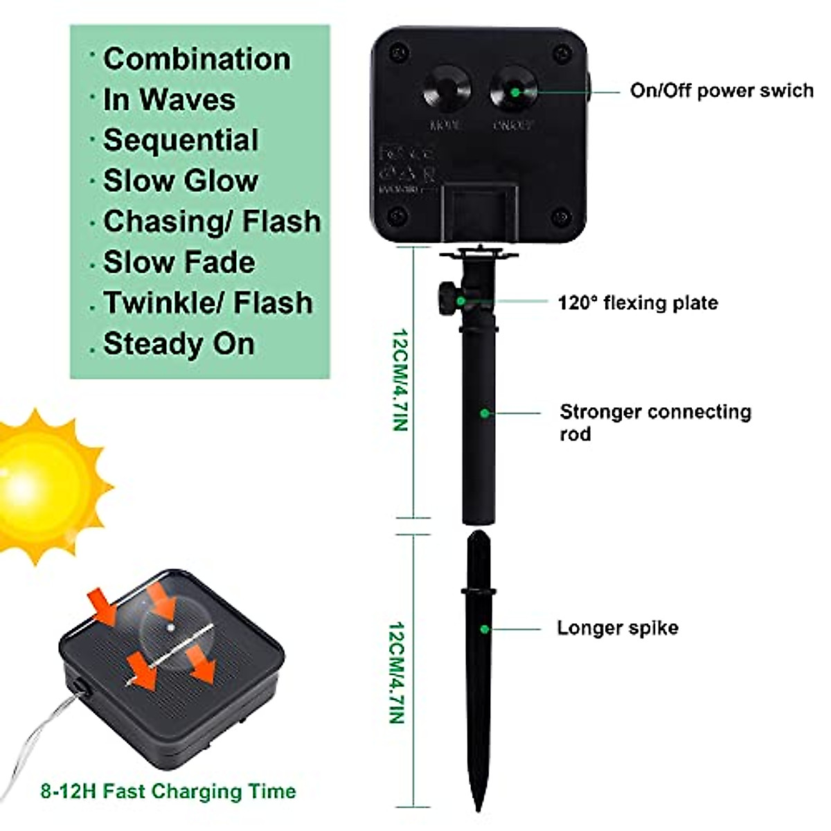 WATERGLIDE 2 Pack Solar Patriotic Star String Lights, Outdoor July 4th Decorative Light 100 LED 33 FT Each, 8 Lighting Modes, Waterproof for Independence Day Party Patio Garden Decor, Red White & Blue