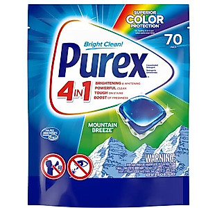 Purex 4-in-1 Laundry Detergent Pacs, Mountain Breeze, 70 Count