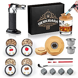 Cocktail Smoker Kit with Torch, whiskey smoker kit with 4 Flavors Wood Chips of Oak, Walnut, Pearwood, Mahogany, Old-fashioned Smoker Kit with a Diamond Shaped Wood Chimney, 4 Ice Stone, Mother's Day Father's Day Gifts for Men, Dad, Husband, Mum, (Without