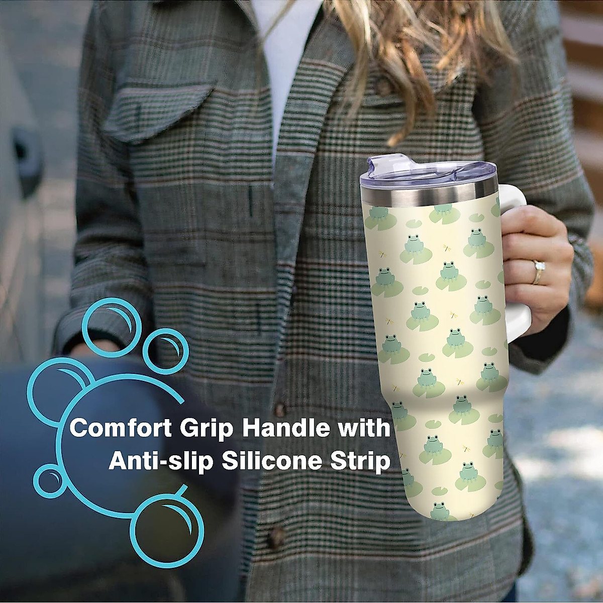 puhnhsv 30 oz Frog Tumbler with Handle and Straw, 30oz Insulated Stainless Frog Tumbler Coffee Travel Mugs Cup Water Bottle Frog Lovers Gifts for Women Girls