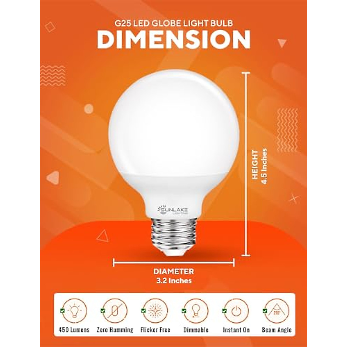 SunLake 12 Pack G25 Vanity Globe Light Bulbs 5 Watt (40 Watt Equivalent) Dimmable, 5000K Daylight LED, Eye Friendly 450 LUMENS, E26 Base, Ideal for Bathroom Makeup Mirror Droplight, Floor lamp