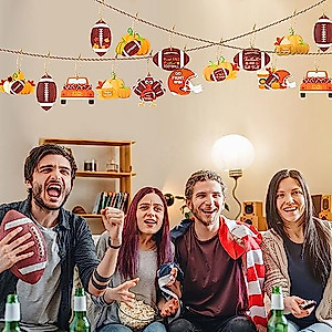 CNhoqc 37pcs Fall Football Wooden Hanging Ornament Set, 12 Designs Happy Fall Football Pumpkin Maple Leaf Wooden Pendent Ornament with Ropes Fall Football Party Favor Supplies Indoor Outdoor Decor