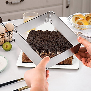 YOUEON 4 Pack Square Cake Molds Ring Adjustable from 6" to 11", Stainless Steel Mousse Cake Ring, Baking Molds, Pastry Making Tool for Birthday Cake, Party Dessert, Handmade Snack