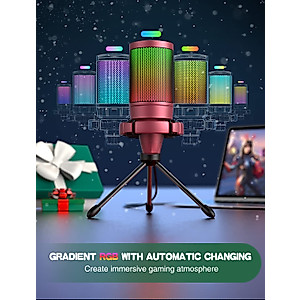 FIFINE AmpliGame PC Gaming Streaming USB Microphone, RGB Desktop Microphone for Computer/Mac/PS4/PS5, Podcast, Recording, TikTok, Game Chat, Condenser Mic with Pop Filter, Shock Mount - Red