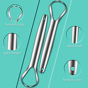 Tongue Scraper,Medical Grade Tounge Scraper Cleaner,Stainless Steel 100% BPA Free Metal Tongue Scrapers,Fights Bad Breath,Great For Oral Hygiene,Tongue Cleaners For Adults And Kids(Pack Of 2)