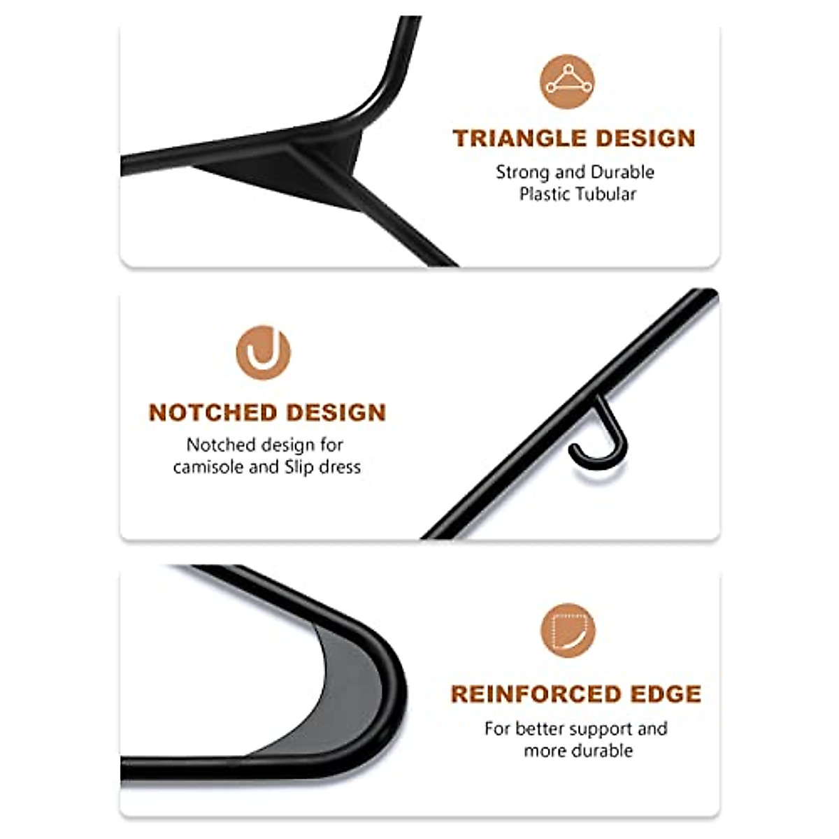 Jersow Black Plastic Hangers 60 Pack, Clothes Hangers Space Saving, Heavy Duty Coat Hangers for Closet, Non Slip Clothing Hangers with Hooks, Black Hangers for Coat, Shirt, Short, Suits