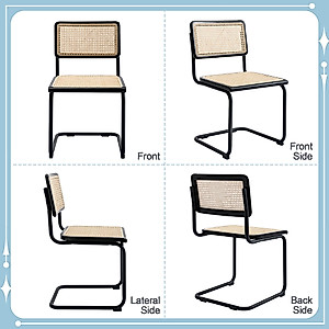 Flouki Rattan Chair, Cane Dining Chairs, Woven Dining Chair, 18 inch H, Set of 2, Black