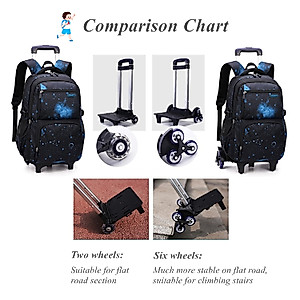 Galaxy-Print Rolling-Backpack Boys-Bookbag on Wheels, Black Galaxy Wheel Backpack, Wheel Trolley Bag for School
