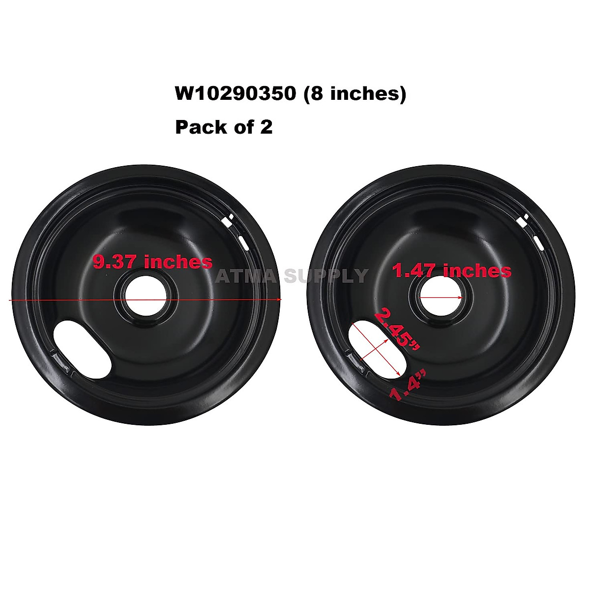 W10290350 and W10290353 Range Cooktop Porcelain Drip Pans Set Compatible with Whirlpool Includes 2 8-Inch and 2 6-Inch Pans,4pack, Black