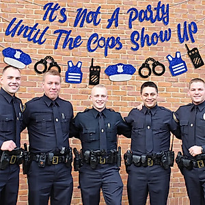 Police Banner Party Until The Cops Shown Up - Police Party Decorations Banner, Glitter Blue Police Banner Garland for Police Retirement Party