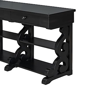 Rockjame Console Table, Retro Wood Sideboard with Ample Storage, Classic Accent Entryway Table with 2 Drawers and Open Adjustable Shelves for Entrance Dinning Room Living Room (Antique Black)
