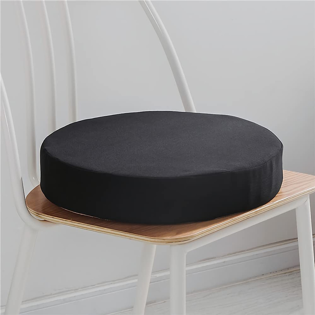 XIOU Thickened Bay Window Seat Pads, Soft Square/Round Chair Seat Cushion, Tatami Floor Linen Cushion, for Living Room, Dinning Room Chair (Round, Black,17.7x1.9in)