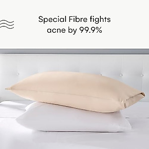 Silvon Anti-Acne Silver Infused Pillowcase - Woven with Pure Silver and Premium Breathable Supima Cotton - Ultra Soft (King, Sund/Beige)