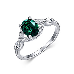 Plesitep Sterling Silver Simulated Green Emerald Statement Engagement Ring for Women Teen Girl (6)