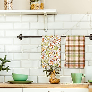 AnyDesign Fall Kitchen Towel Rustic Autumn Plaids Maple Leaves Dish Towel 28 x 18 Inch Farmhouse Tea Towel Decorative Hand Drying Towel for Kitchen Cooking Baking Party Supplies, 2 Pack