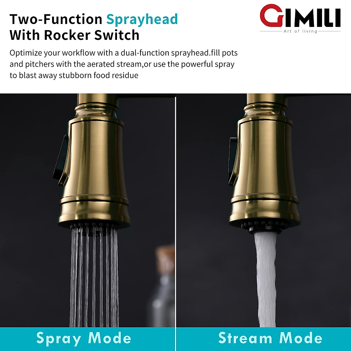 GIMILI Gold Touchless Kitchen Faucet with Pull Down Sprayer, Brushed Brass Motion Sensor Smart Hands-Free Activated Single Hole Spring Faucet for Kitchen Sink