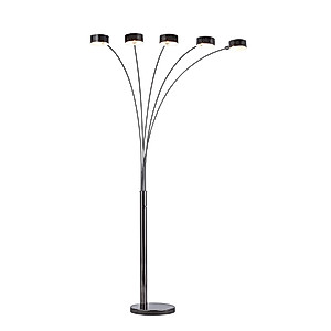 Artiva USA Micah Plus Modern LED 5-Arched Satin Nickel Floor Lamp with Dimmer 88", Brushed Black Nickel