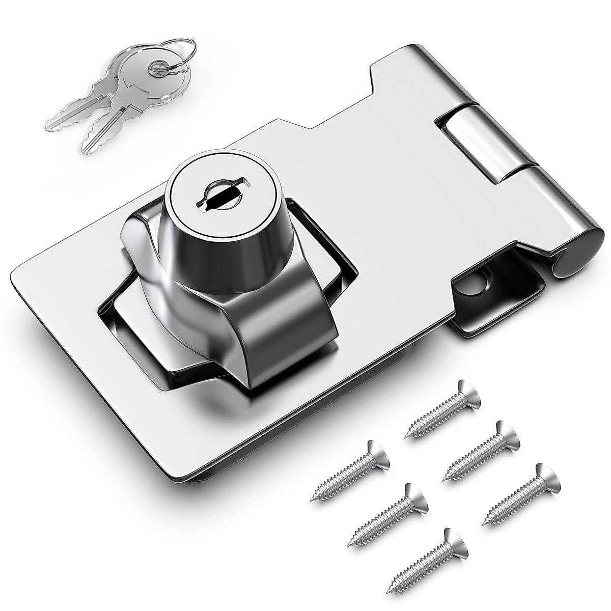 I-EASYDWW Keyed Hasp Locks, Cabinet Locks, Twist Knob Keyed Locking Hasp for Cabinet Small Door, Zinc Alloy with Iron Chrome Plating, with Keys and Screws, Silver, 2.5 Inches