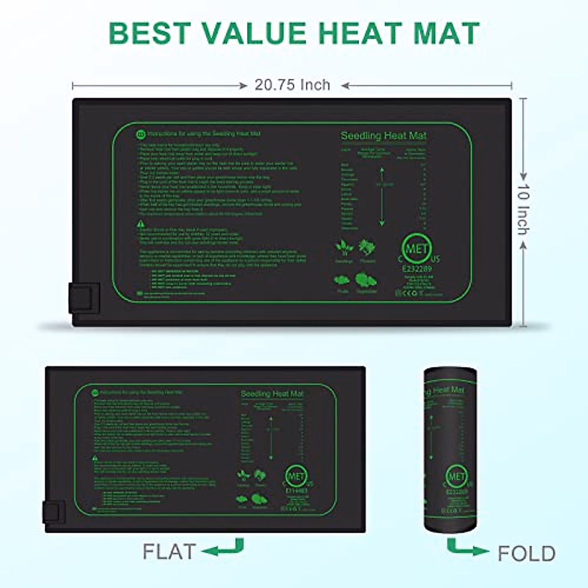 GYTF 21Watts Seedling Heat Mat - MET Standard Warm Hydroponic Heating Pad for Indoor Gardening, Durable Waterproof 10" x 20.75"