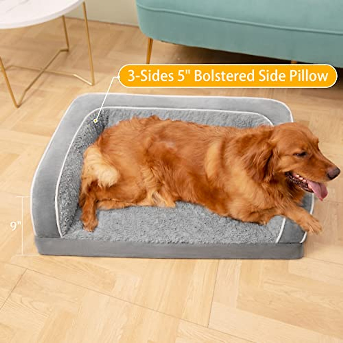 Yiruka Dog Beds for Extra Large Dogs, Washable Dog Bed Sofa with Removable Cover, Waterproof Dog Bed Couch with Nonslip Bottom, High Bolster Dog Bed, Orthopedic Large Dog Bed up to 100 lbs