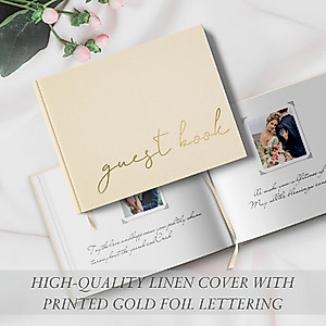 Wedding Guest Book with Table Sign and 216 Photo Corners Stickers, Hardcover Linen Polaroid GuestBook for Wedding，Baby Shower, Special Events - 100 Blank Pages for Sign in and Photos- Beige 7.2x9.2”